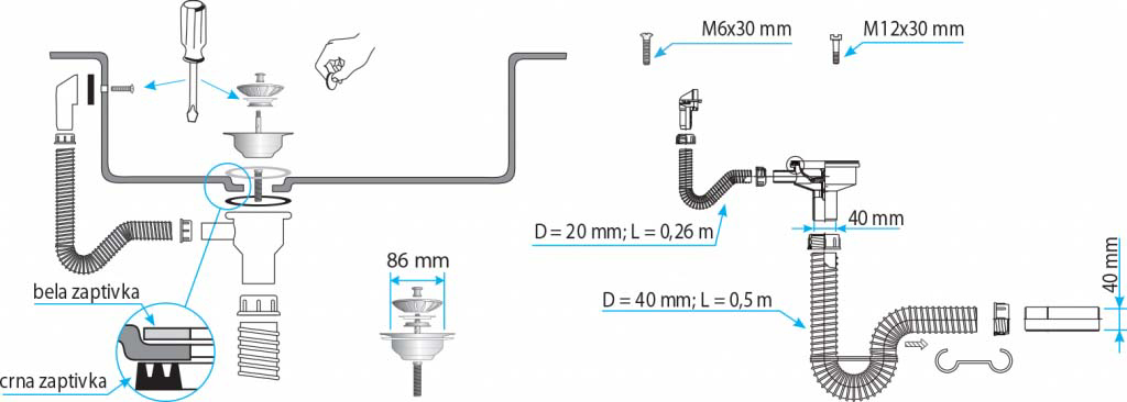 Sifon sudopere fleksibilni Ø114 sa prelivom jednodelni S-11406 - Keeptank